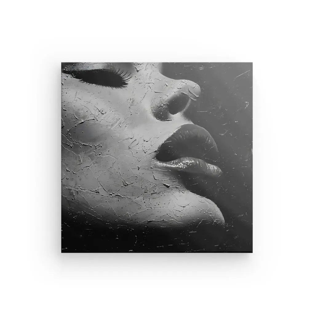 Tableau Visage Femme Peinture Acrylique Gros Plan Noir et Blanc – Univers Noir et Blanc